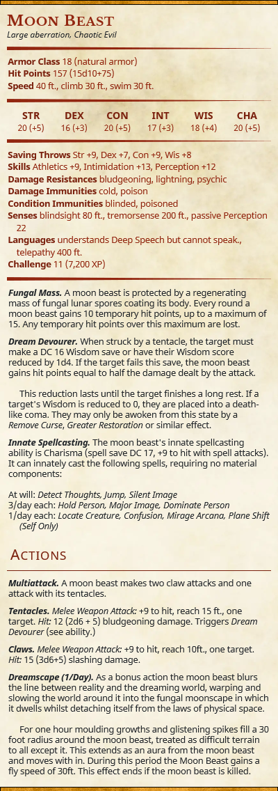 Moon Beast Statblock – XWC Miniatures